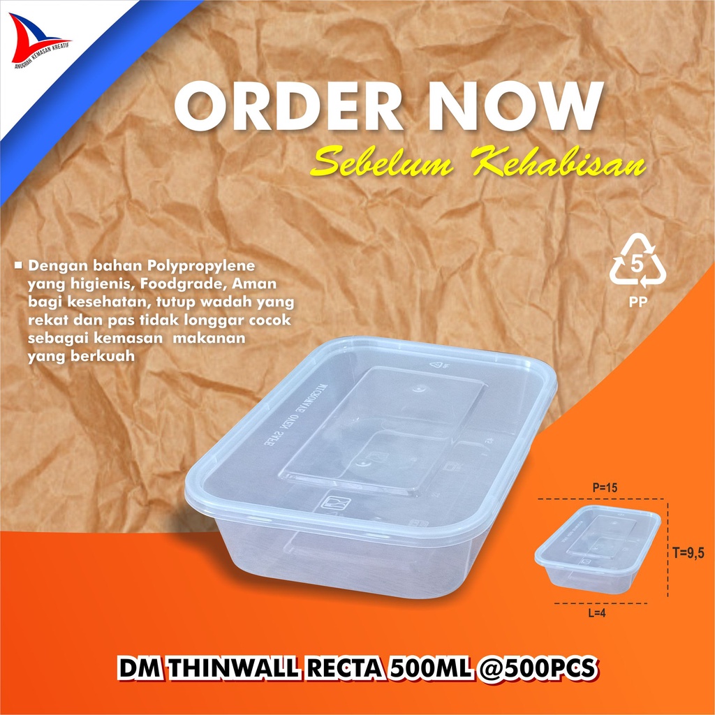 Jual THINWALL DM RECTA 500 ML / KOTAK PLASTIK ISI 25 PCS | Shopee Indonesia