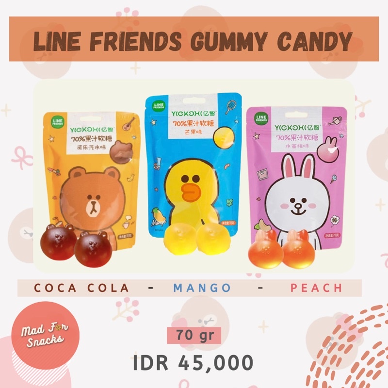 Jual Line Friends Gummy Candy (Brown Coca Cola, Sally Mango, Cony Peach ...