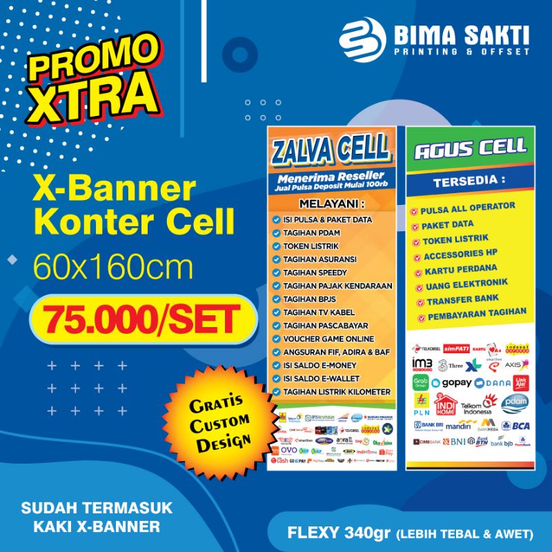 Jual PRINT X-BANNER KHUSUS KONTER CELL BAHAN FLEXY 340gr + TIANG BANNER ...