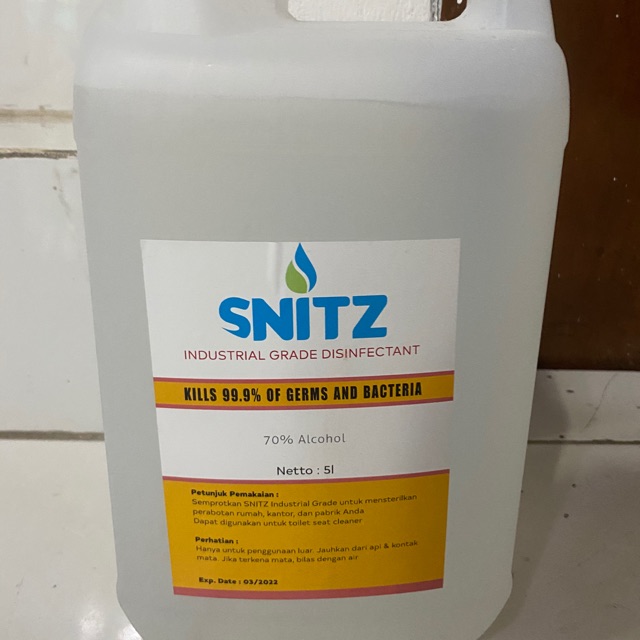 Jual Alkohol / ethanol / Alcohol disinfectant 70% merk SNITZ 5 liter ...