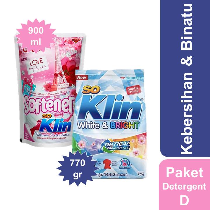 Jual So Klin Powder Detergent White Bright 770gr + So Klin Softener Merah Pouch 900ml | Shopee ...