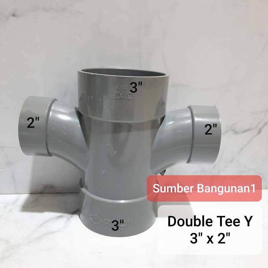 Jual Double Tee y 3 x 2 sambungan pipa pralon reduser reducer 3x2 ...