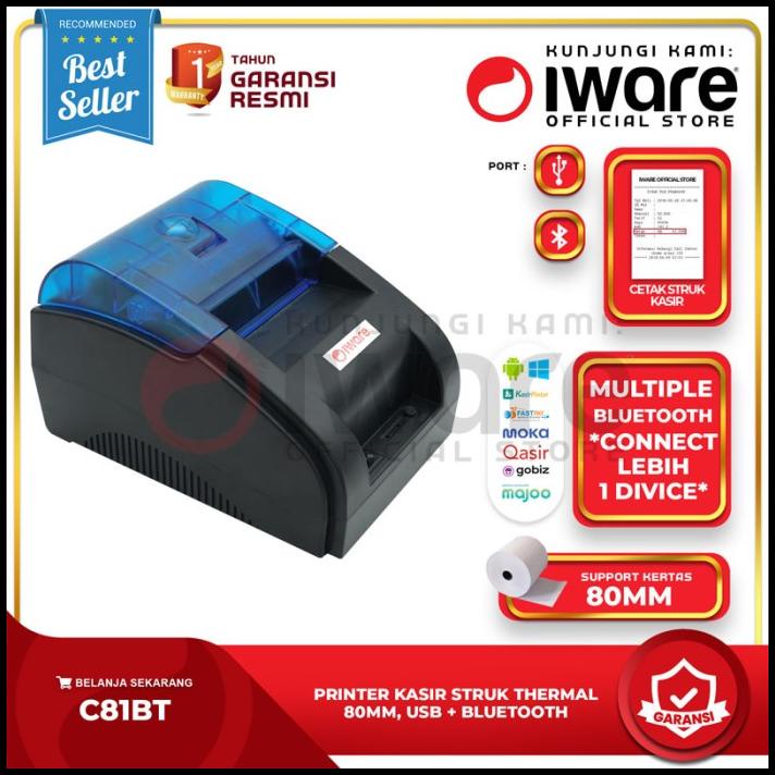 Jual Printer Struk Thermal Bluetooth Cetak Kasir/Ppob Iware C81Bt Rj11 80Mm | Shopee Indonesia