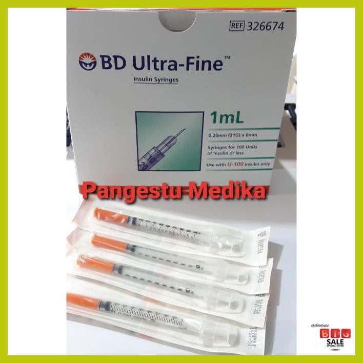 Jual Obatsetebaid- Insulin Syringe Bd Ultra-Fine 1Ml Per Box (Isi 100 Pcs) -Aslii. | Shopee ...