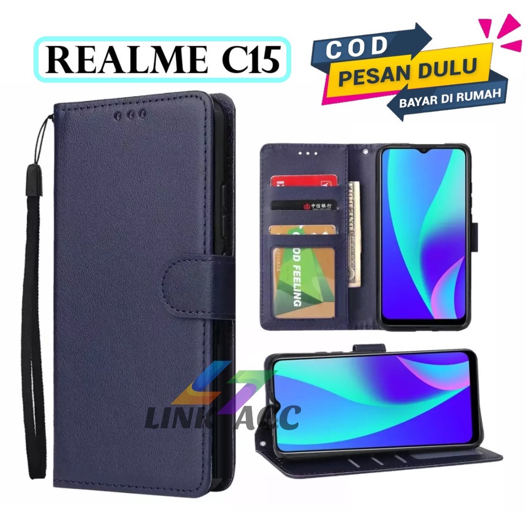 Jual REALME C15 LEATHER CASE PREMIUM-FLIP WALLET CASE KULIT UNTUK ...