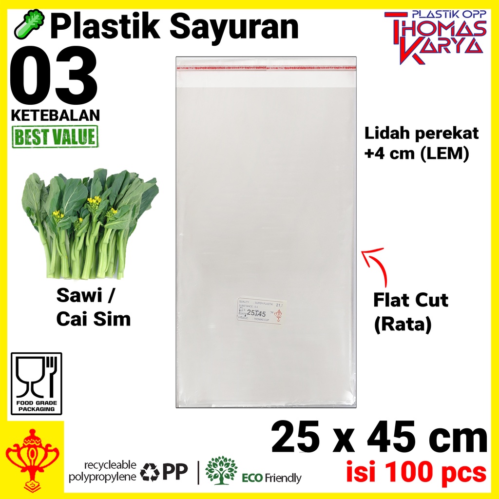 Jual Plastik OPP Sayuran Swalayan 25x45 TEBAL Isi 100 Kantong Bening ...