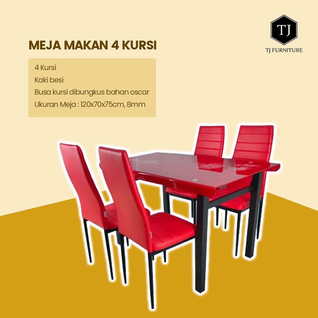 Jual Meja Makan 4 Kursi / Meja Kaca / Dining Table - Pevita Merah ...