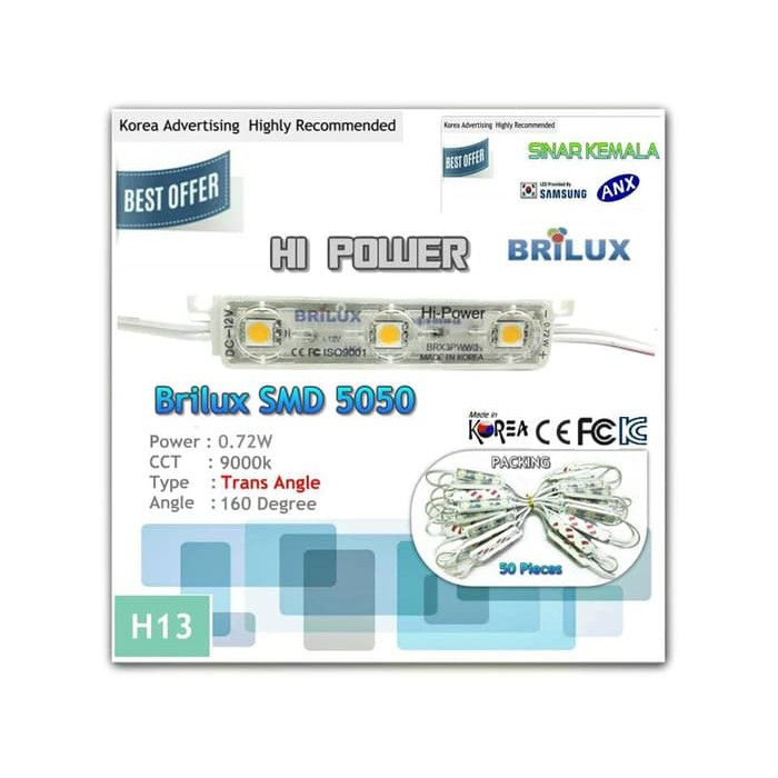Jual BRILUX LED Modul SAMSUNG 3 Mata 5050 12V DC 0.72W White | Shopee ...