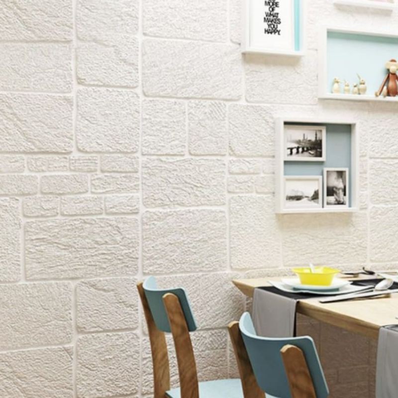 Jual wallpaper sticker foam 3D permukaan timbul batu alam putih elegan ...
