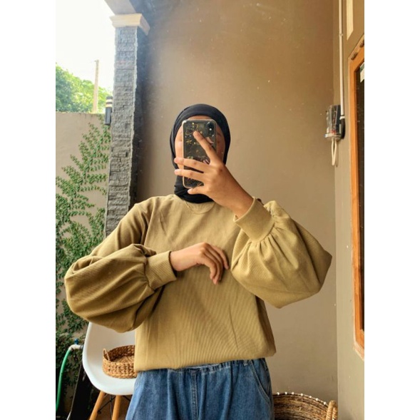 Jual KAOS RIB TANGAN BALON / BLOUSE RIBB LENGAN BALON / blouse lengan balon / blouse balon ...