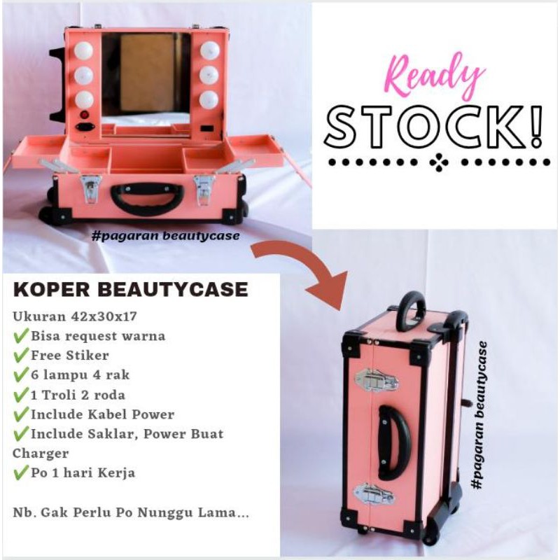 Jual BEAUTYCASE/KOPER MAKEUP 42cm MURAH 6 LAMPU 4 RAK + TROLI RODA ...