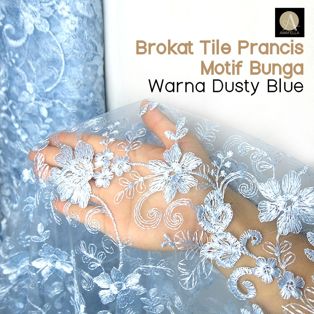 Jual 1/2 meter Kain Brokat Tile Prancis Bahan Kebaya Motif Bunga Dusty ...