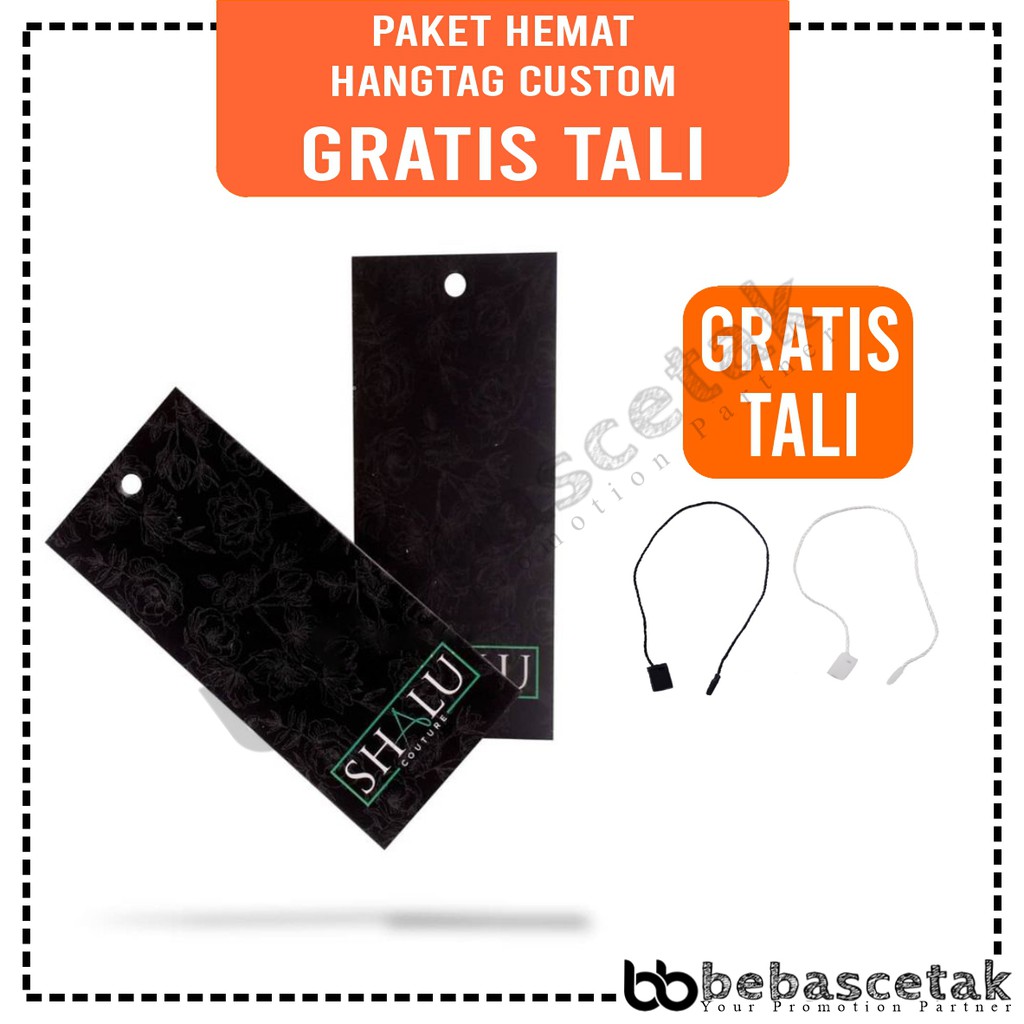 Jual Cetak Hangtag baju 1 sisi custom desain GRATIS TALI print hang tag ...