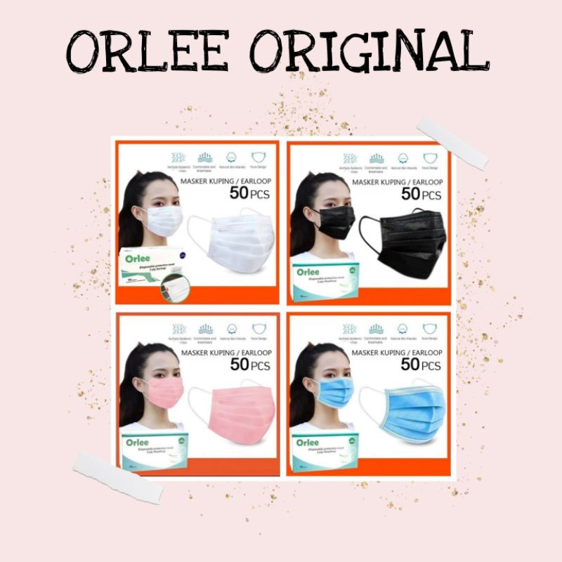 Jual Masker Earloop Orlee 3Ply Tebal Original warna Hitam, Putih, Biru ...