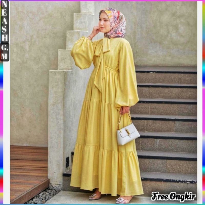 Jual Gamis Zoya Midi Dress Kondangan Remaja Lengan Balon Rayon Premium ...