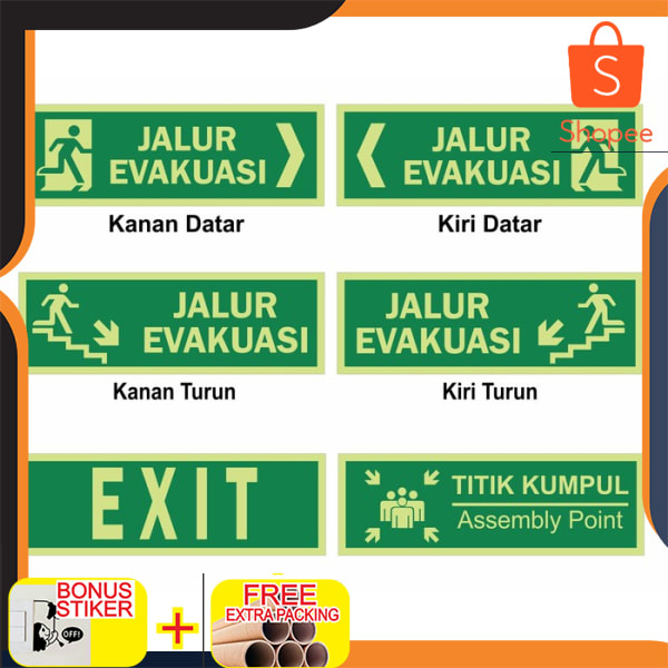Jual Plang Papan Rambu Jalur Evakuasi dan Exit Acrylic Fosfor 30x10cm ...