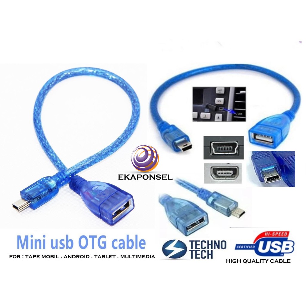 Jual KABEL OTG MINI USB 5 PIN TECHNOTECH TRANSPARAN BIRU | Shopee Indonesia