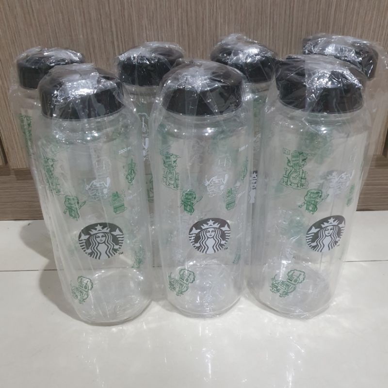 Jual Starbucks plastic reusable colourful weave water Bottle 1 Liter ...