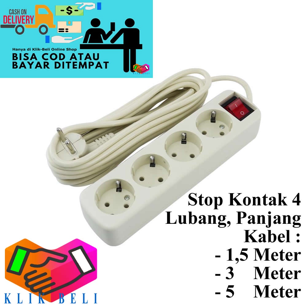 Jual Stop Kontak 4 Lubang SNI Original Colokan Cok Listrik Panjang Kabel 1,5 Meter / 3 Meter / 5 ...