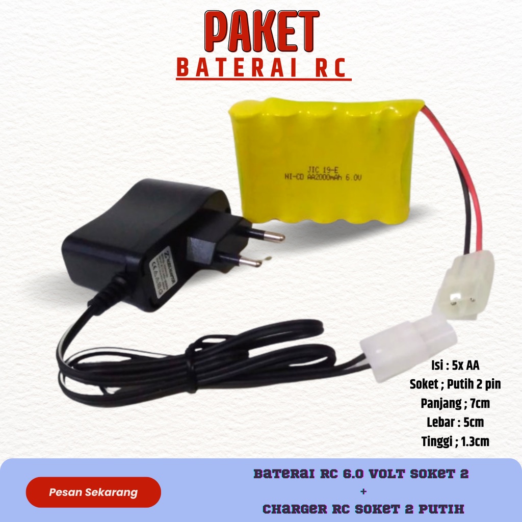Jual Paket Hemat Baterai RC 6.0Volt Soket Putih 2 Pin Batre Batrei ...