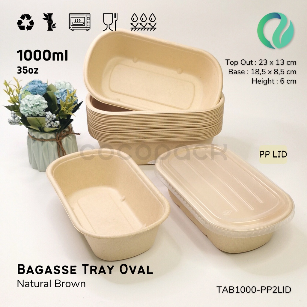 Jual Bagasse Oval 1000ml Sekat 2 dan Tanpa Sekat Tutup PET/PP 10 PCS | Shopee Indonesia