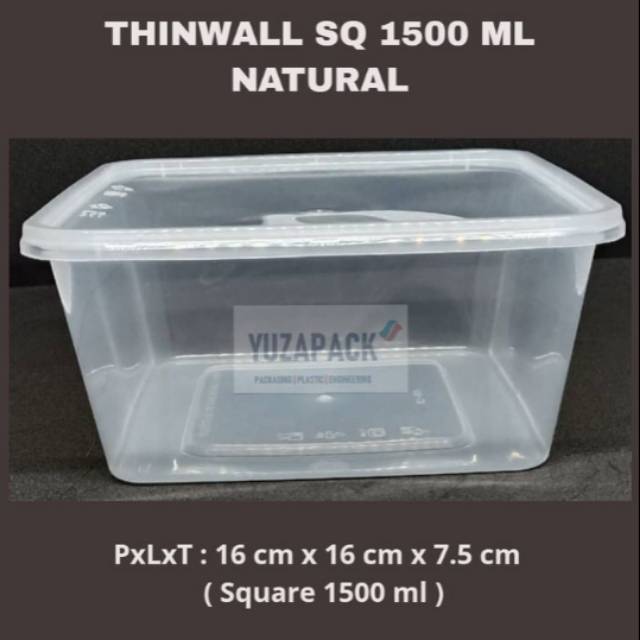 Jual Thinwall Square 1500 Ml Natural Food Container Take Away Box