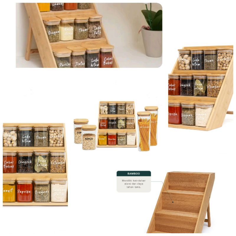 Jual Rak bumbu Dapur serbaguna/Rak bumbu tangga 3 Miring kayu pinus ...