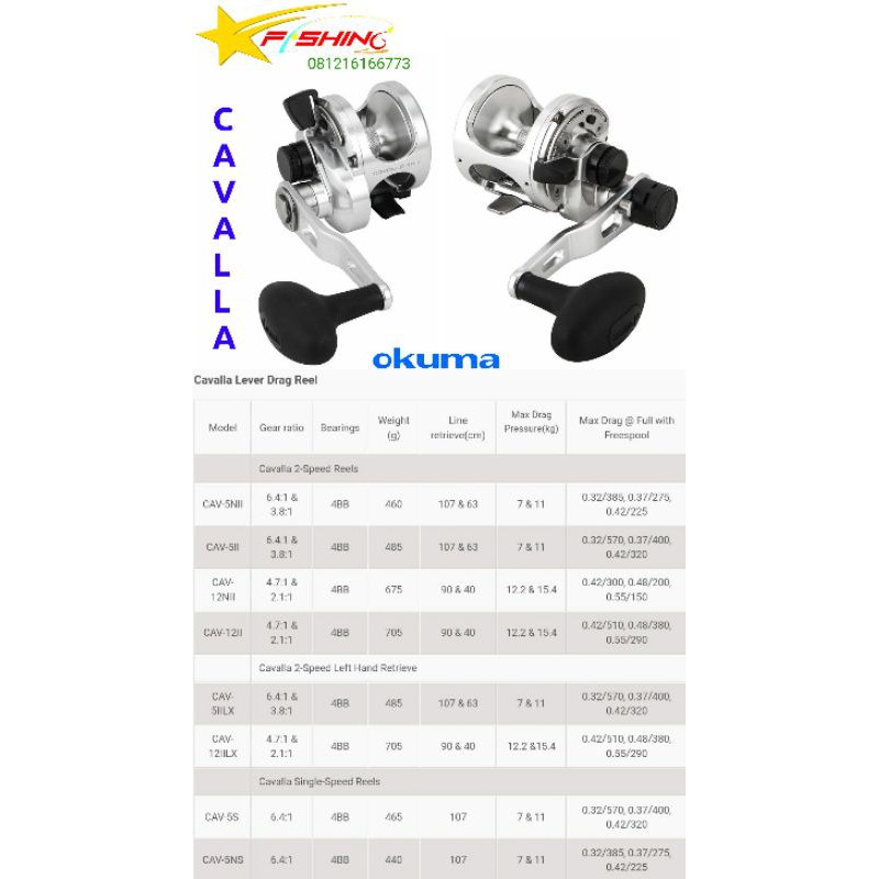 Jual OKUMA CAVALLA Reel Overhead Lever Drag single dan 2speed ratio ...