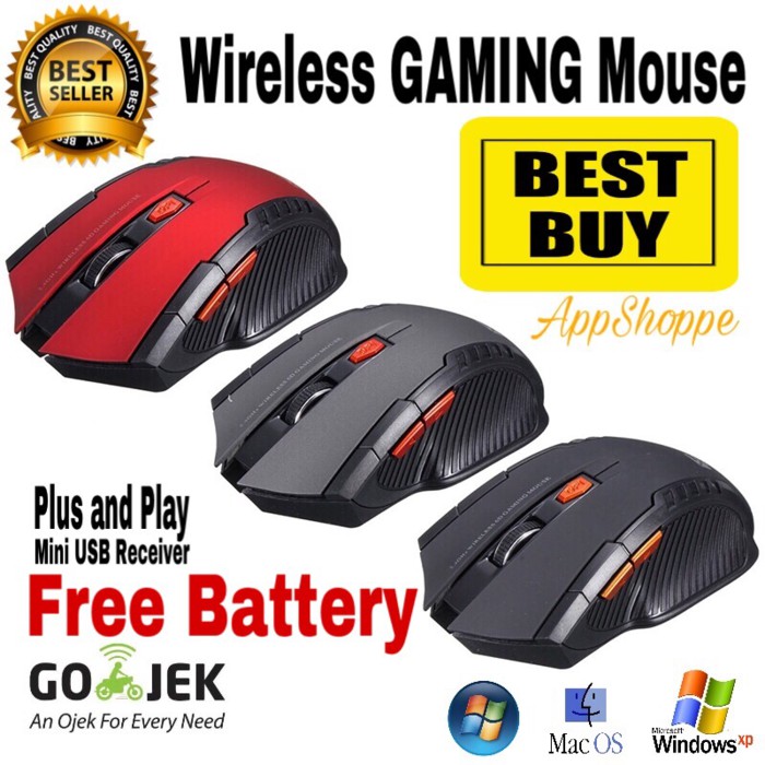 Jual WIRELESS GAMING MOUSE 6D 2.4GHz mirip FANTECH - BLACK, RED, GREY ...