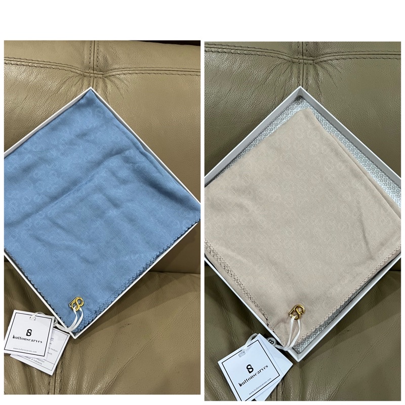 Jual READY STOCK!!! buttonscarves tapis embossed blue poppy milky beige ...