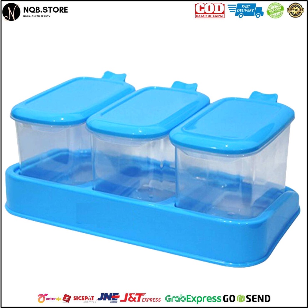 Jual Tempat Penyimpanan Bumbu 3 Sekat SEGI Free Sendok Wadah Gula Garam ...