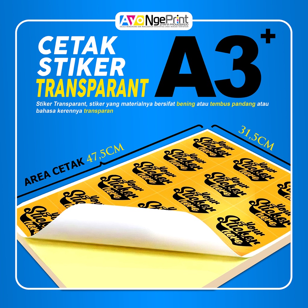 Jual Cetak Print Stiker Transparan A3+ / Sticker Bening Anti Air ...