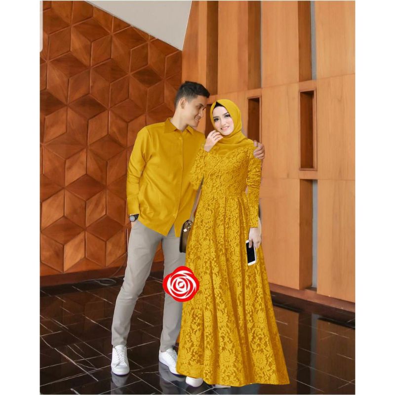 Jual BAJU GAMIS DRESS BRUKAT BROKAT COUPLE LENGAN TANGAN PANJANG LAPIS ...