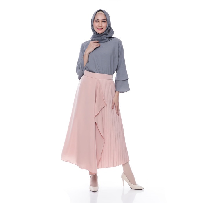 Jual muslim-rok- hijab ellysha mosessia pleated ruffle skirt - abu-abu ...