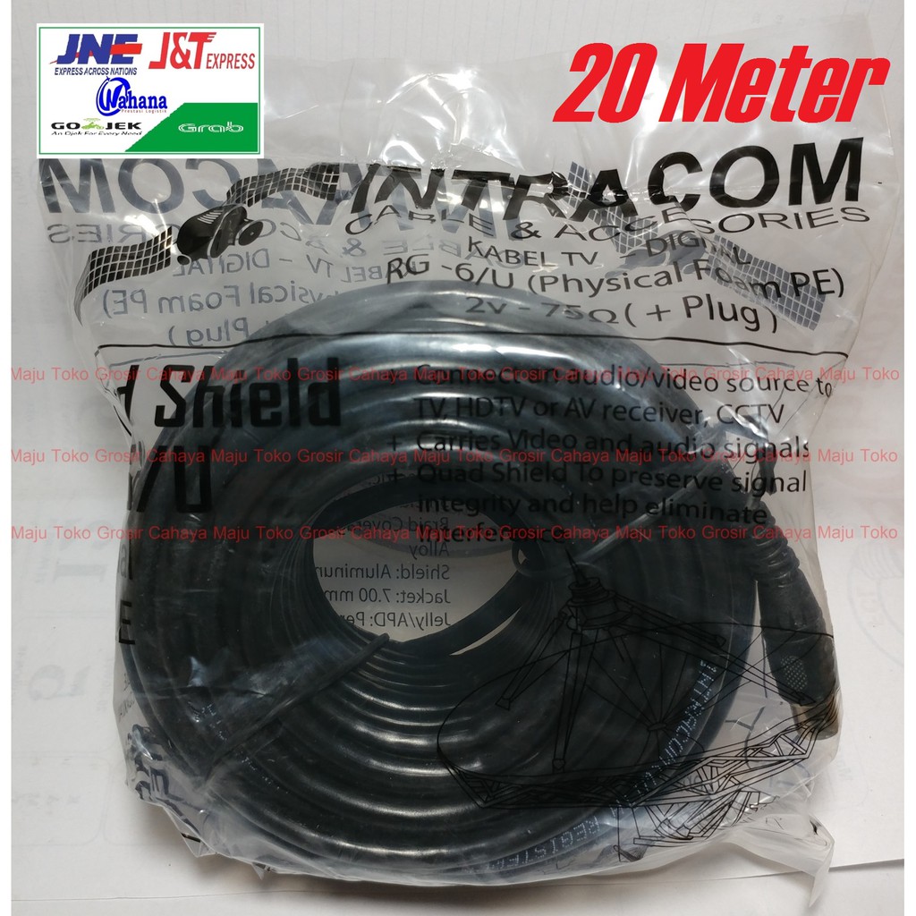 Jual Kabel Antena Intracom 20m TV Coaxial Cable + Plug 5C-2V-75 Ohm RG-6U | Shopee Indonesia