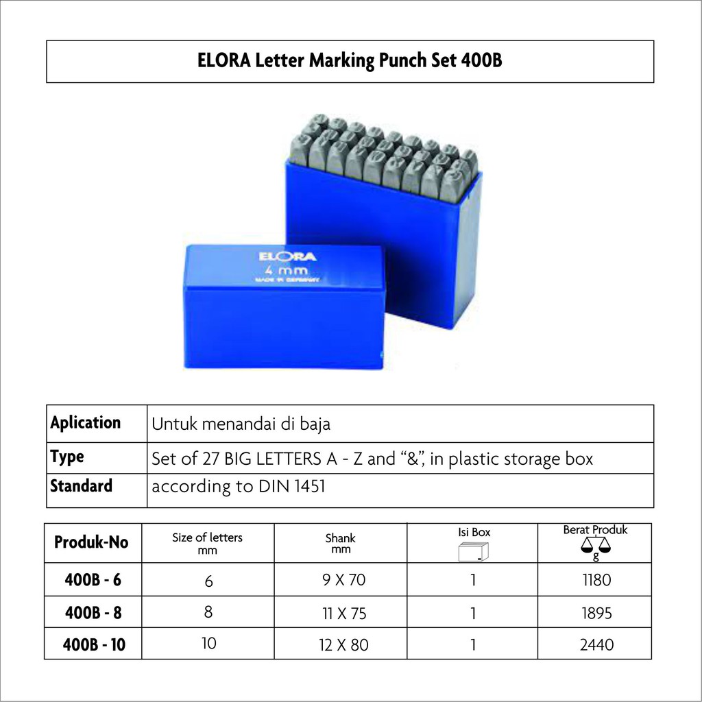 Jual ELORA Letter Marking Punch Set 400B dan ELORA Figure Marking Punch ...