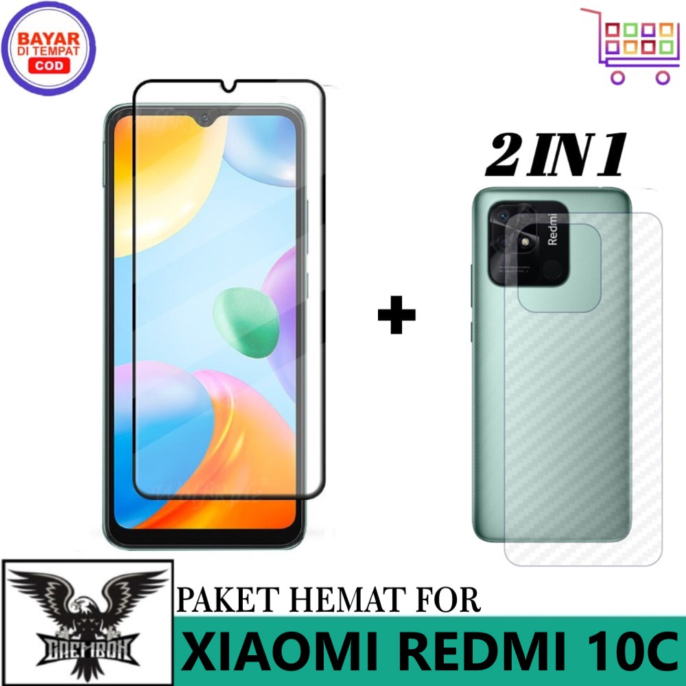 Jual PROMO 2IN1 TEMPERED GLASS XIAOMI REDMI 10C FREE GARSKIN CARBON 3D ...