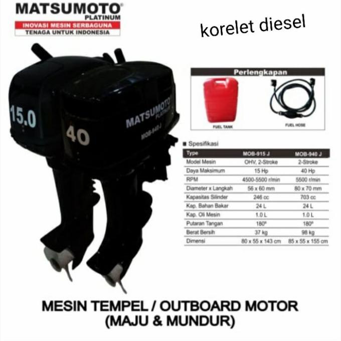 Jual Mesin Perahu Boat Tempel Mob915J Matsumoto Outboard | Shopee Indonesia