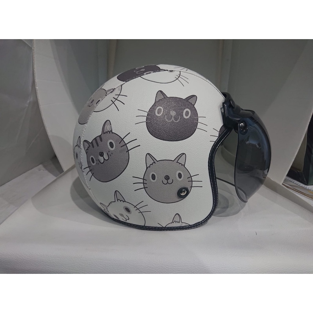 Jual ( Custom Warna ) Helm Bogo Retro Motif Kucing Monokrom Cat Helem ...