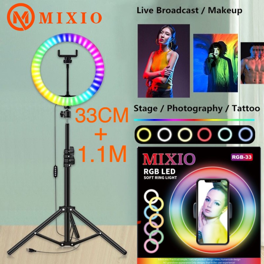 Jual MIXIO Ring Light RGB 33CM + 1.1M TRIPOD Led Rainbow Video LED ...