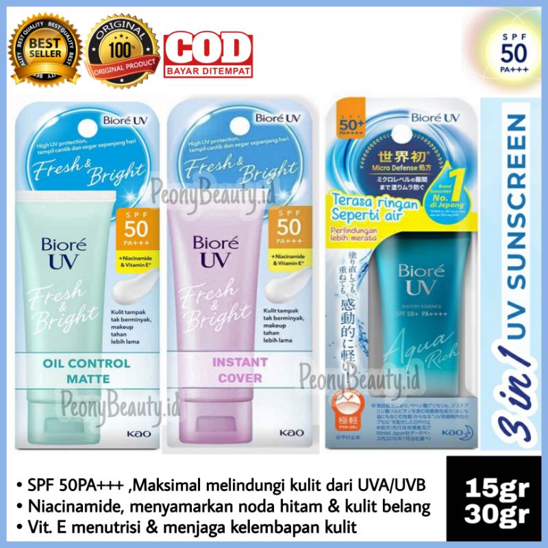 Jual [COD √ PROMO MURAH] BIORE UV SUNSCREEN SPF 50 PA+++ 3IN1 FRESH ...