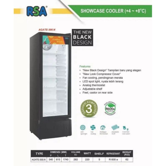 Jual SHOWCASE COOLER RSA 290 LITER AGATE 300 | Shopee Indonesia