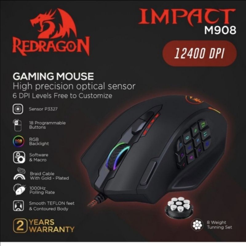 Jual Redragon M908 Impact RGB Macro Gaming Mouse 12400 dpi | Shopee ...
