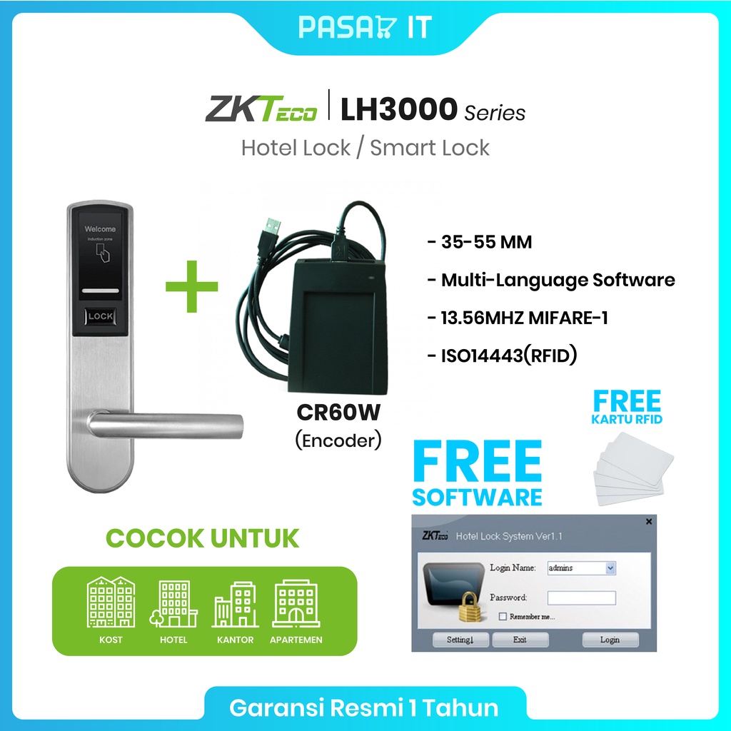 Jual Smart Lock Door Handle Pintu Hotel // Handle Pintu Rumah // Handle ...