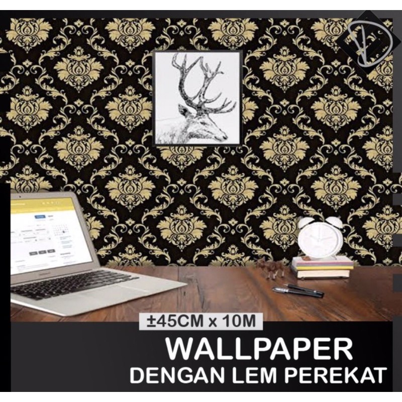 Jual Walpaper Sticker Dinding Batik Emas Ds Hitam 8Meter x45cm | Shopee ...