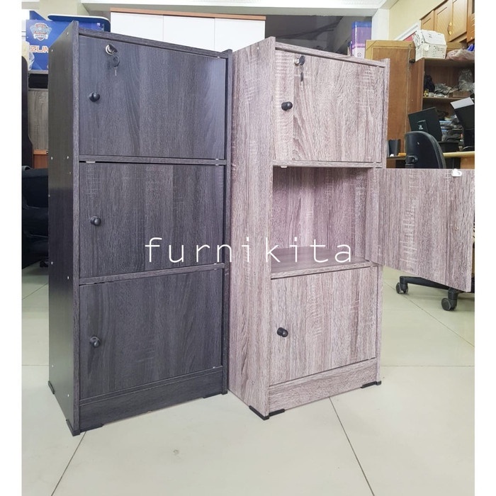 Jual LEMARI RAK BUKU SERBAGUNA SUSUN 3 KAYU DENGAN KUNCI - Hitam ...