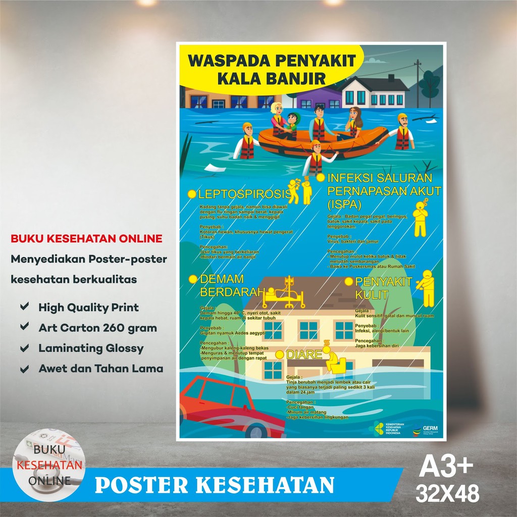 Jual Poster Kesehatan - WASPADA PENYAKIT KALA BANJIR - LAMINATING ...
