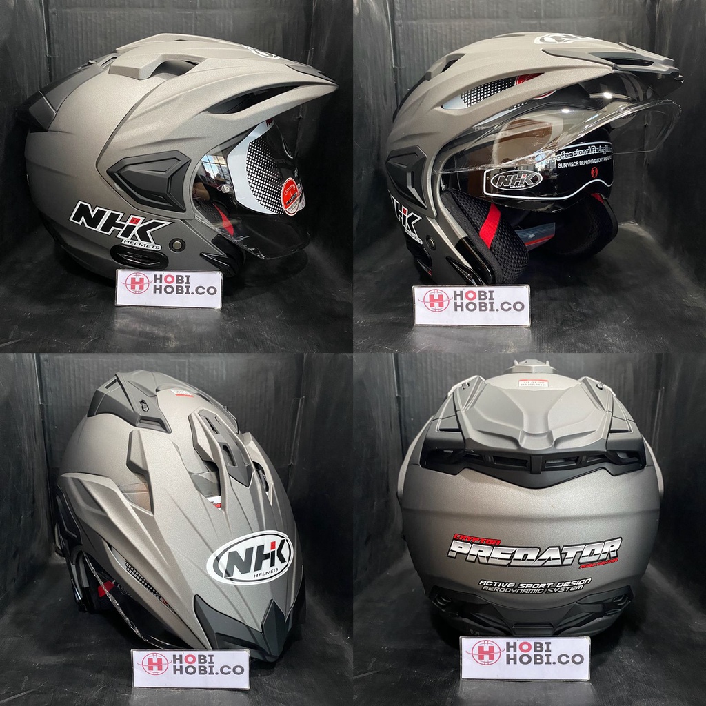 Jual HELM NHK PREDATOR CRYPTON SOLID POLOS GREY DOFF DOUBLE VISOR HALF ...