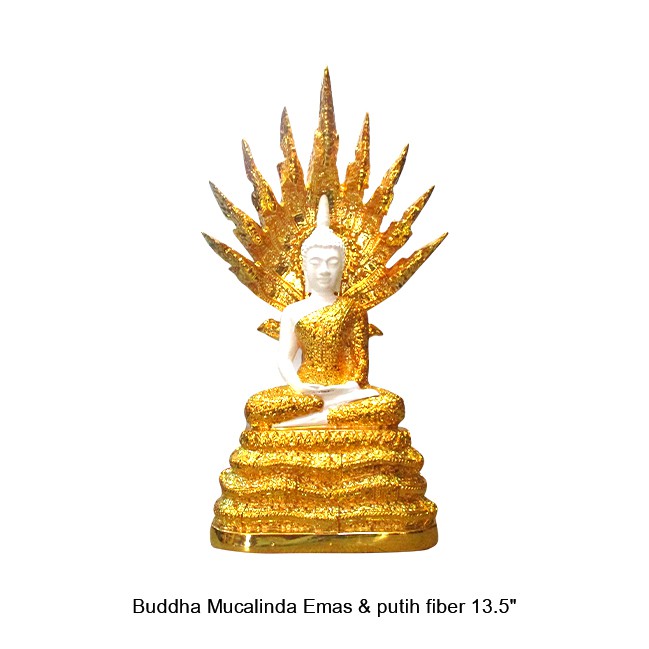Jual Patung / Rupang Arca Buddha Mucalinda Emas & putih fiber 13,5 ...