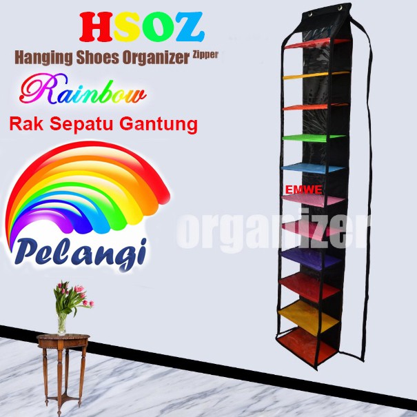 Jual Rak Sepatu gantung 11 susun Resleting rainbow Pelangi ritsleting ...
